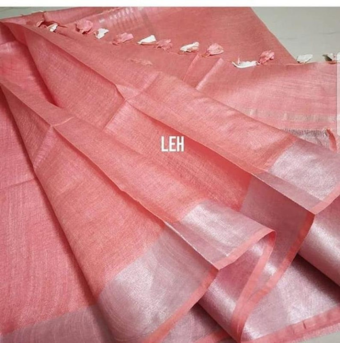 100% Pure Linen Saree Linen by Linen Sari Pure Handloom Saree for ...
