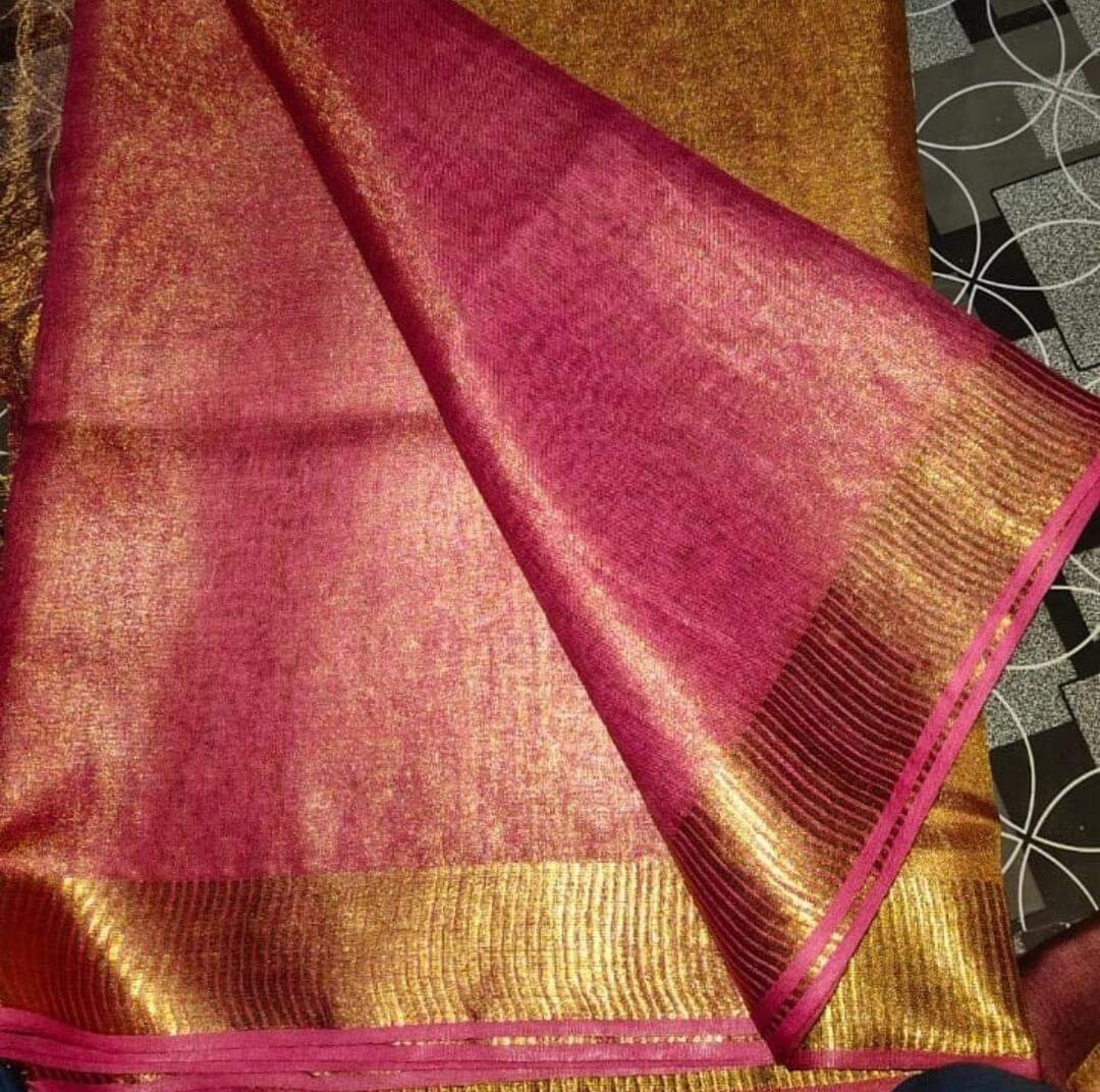 Christmas Pure Tissue Linen Silk Saree Linen by Linen Sari Handloom for ...