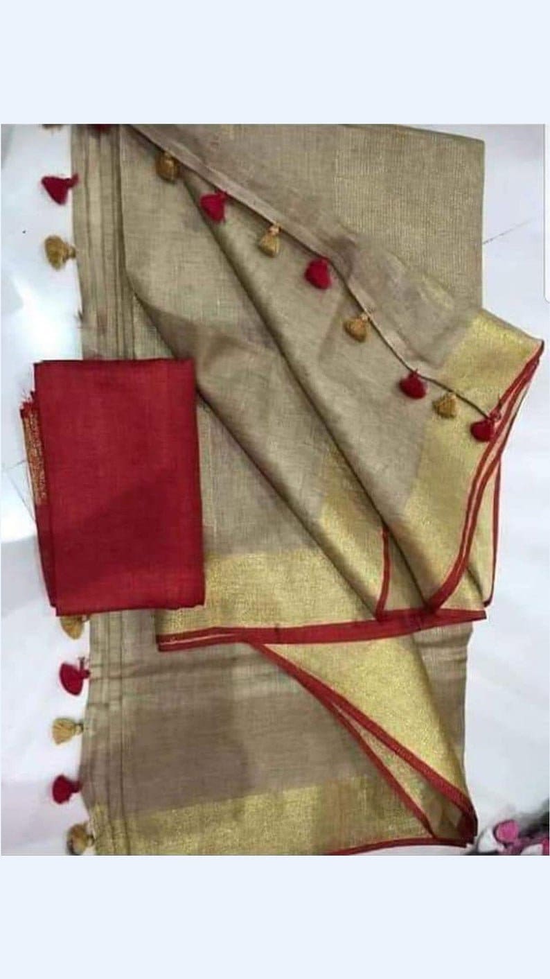 100% Pure Linen Saree Linen by Linen Sari Pure Handloom Saree - Etsy