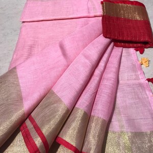 100% Pure Linen Saree Linen by Linen Sari Pure Handloom Saree for ...