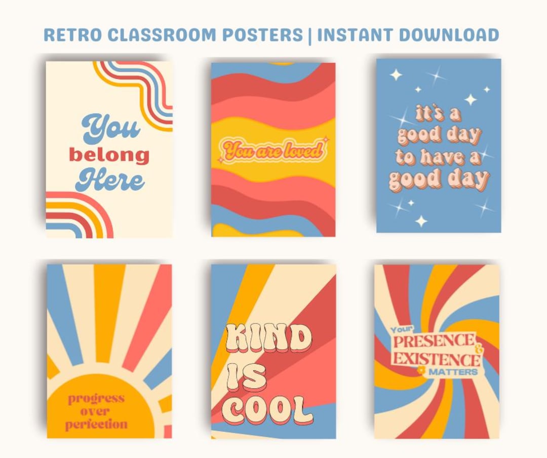 Retro Classroom Poster Set of 6 | Printable Wall Art for Kids, Teachers ...
