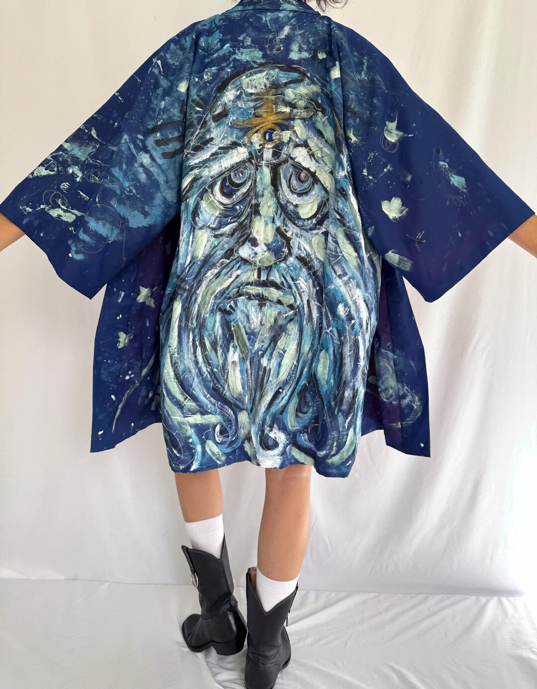 60s Vintage Hand Painted Japanese Haori Kimono Robe One Size Unisex ...