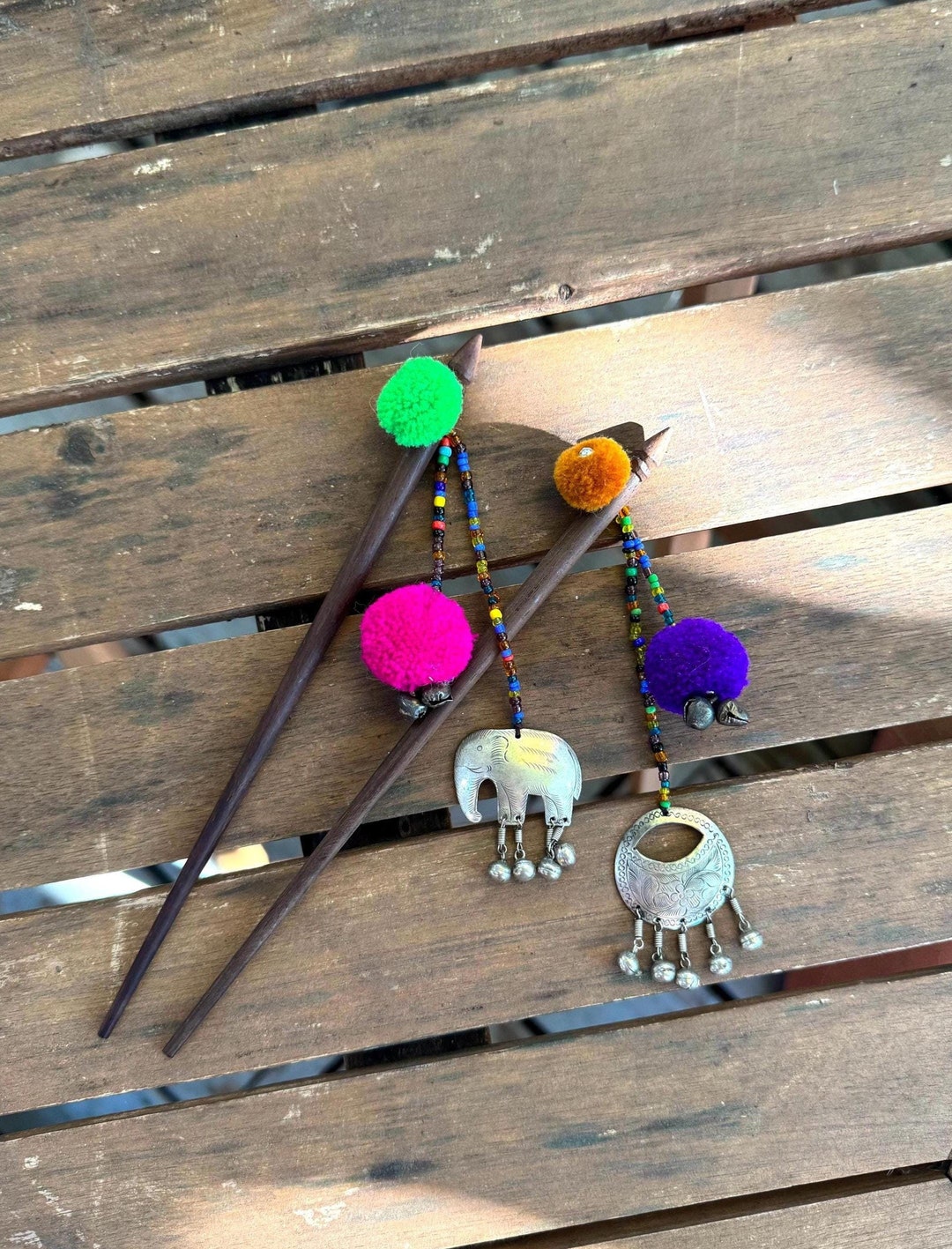 Vintage Pair of Wooden Boho Juda Hair Bun Sticks – Set of Two | Unique ...