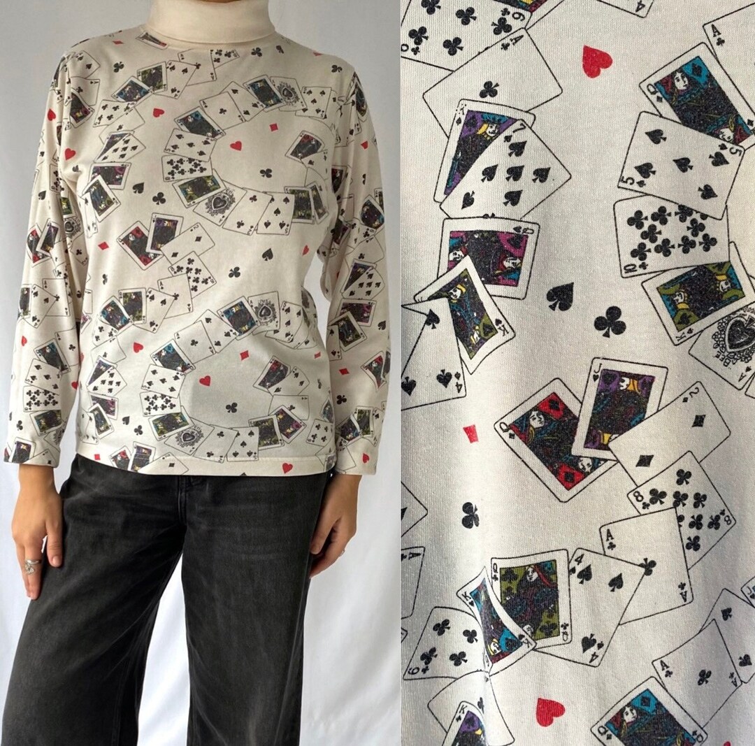 80s Vintage Playing Cards Turtleneck Pullover Sweater Small Novelty ...