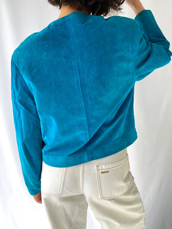 80s vintage blue suede danier button up blazer jacket… - Gem