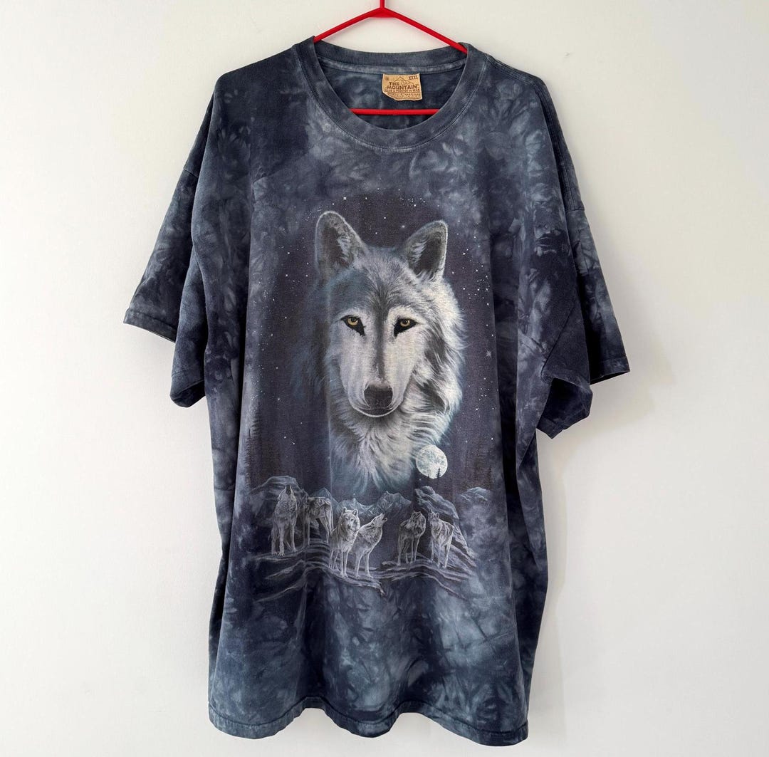 2000s Blue Wolf Pack Wolves Graphic Short Sleeved Tee Shirt – Mens 3XL ...