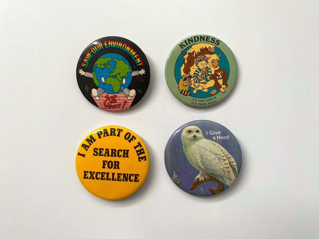 70s 80s Vintage Save the Planet Earth Environment Metal Button Pins ...