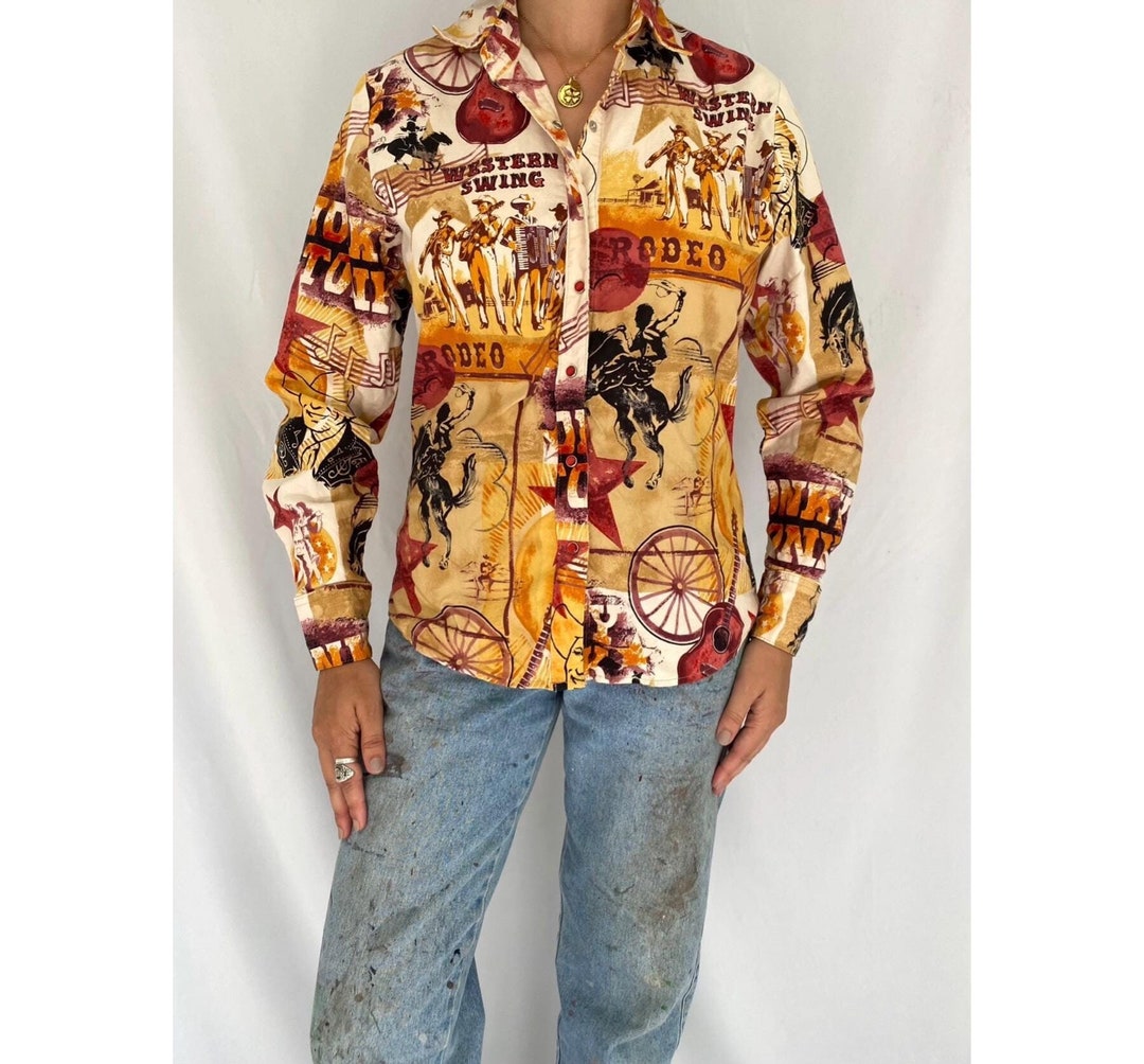 90s Vintage Western Rodeo Music Graphic Button up Shirt – Small ...