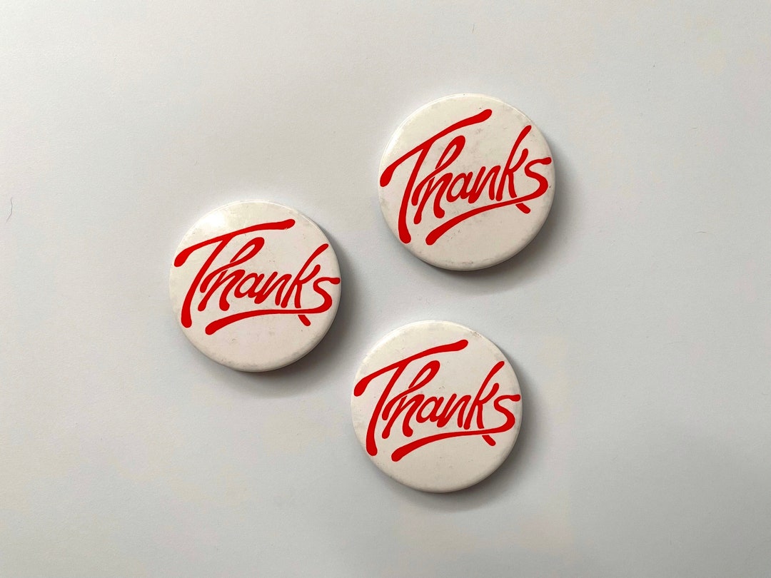 70s 80s Vintage White Red THANKS Metal Button Pins – Set of 3 | Novelty ...