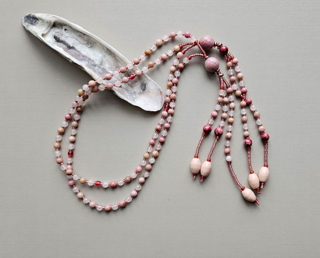 Small Rhodonite & Quartz Buddhist Prayer Beads, SGI Beads, Mala Beads ...