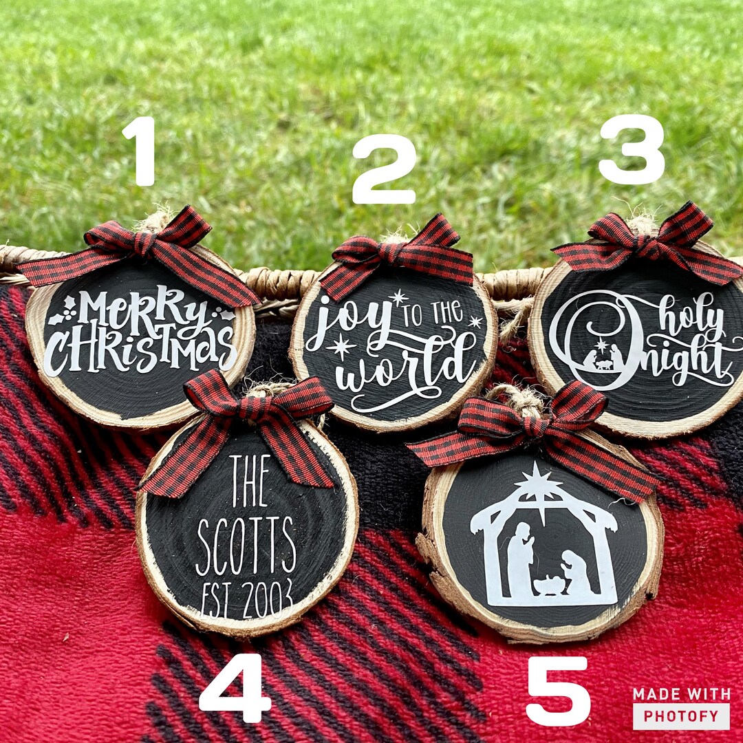 Rustic Farmhouse Rae Dunn Inspired Christmas Ornaments- Natural Wood ...