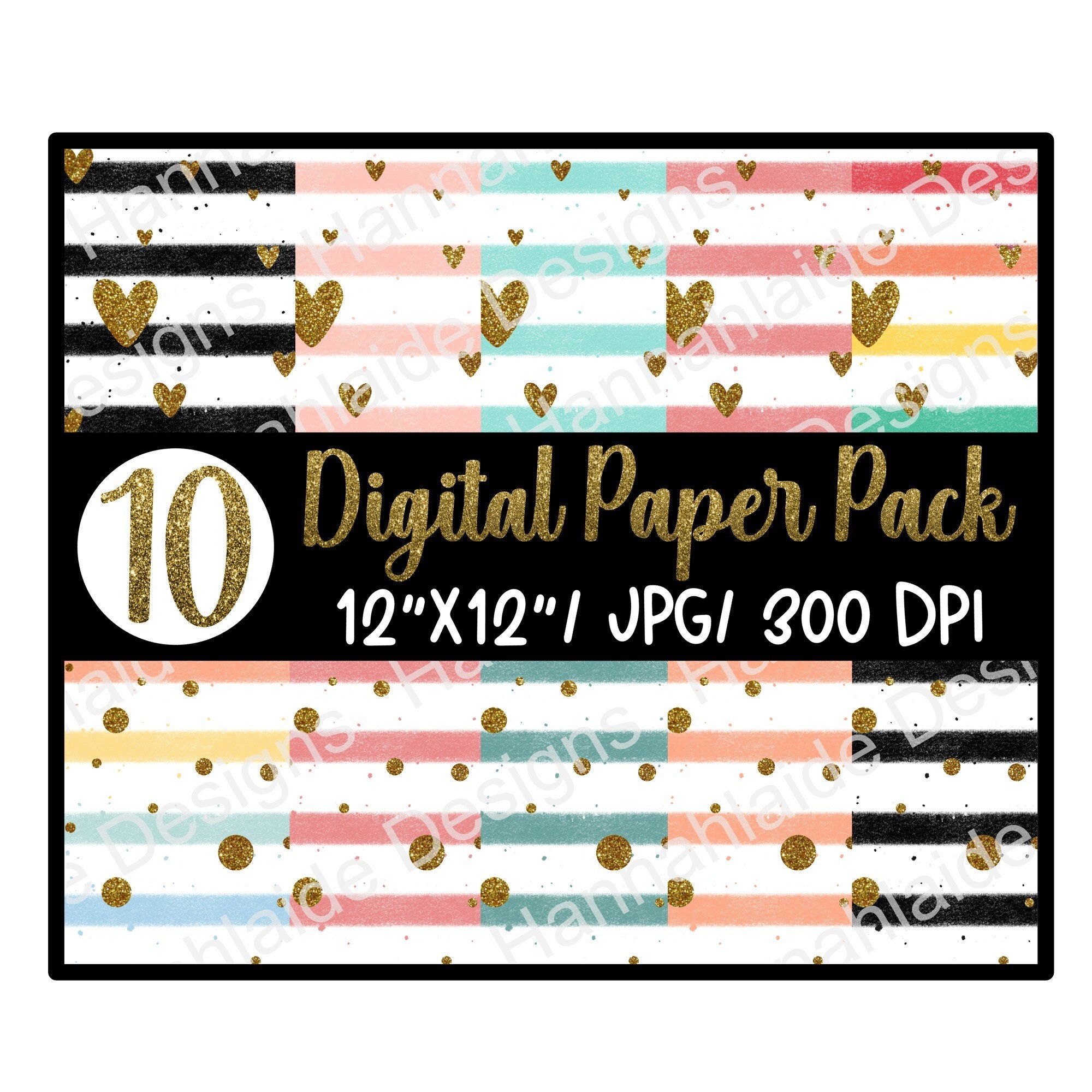 Stripe Digital Paper Gold Glitter Hearts Gold Glitter Polka - Etsy