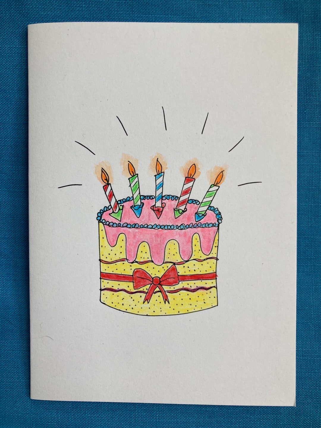CUSTOM CAKE CARD Hand Customised Birthday Cake Illustrated Greetings ...