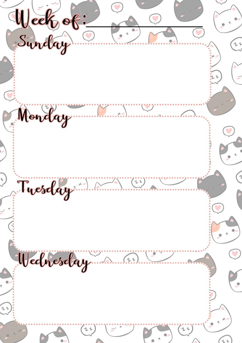 Cute Cat Weekly Planner Pages - Etsy