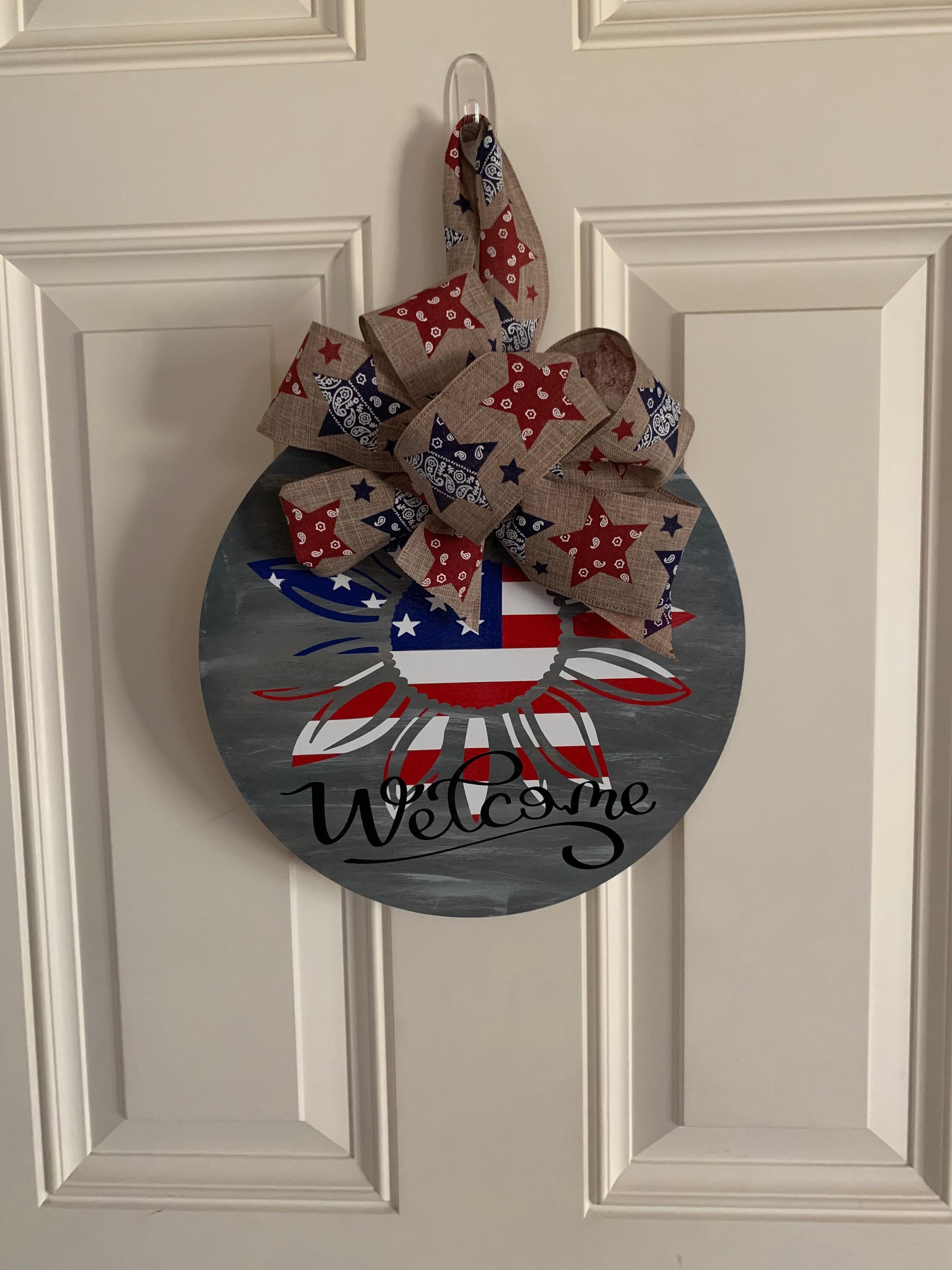 Welcome USA Patriotic Sunflower Red White and Blue America Door Sign - Etsy