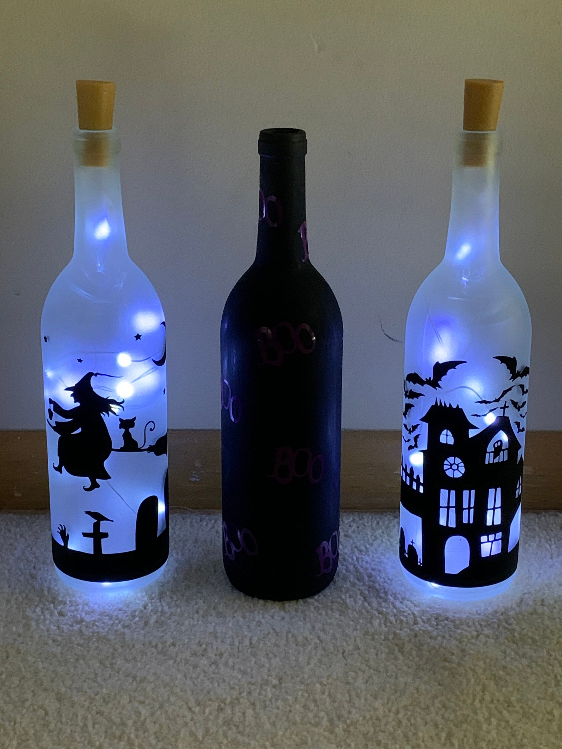 Lighted Halloween Wine Bottle Set Decorations Witch Boo - Etsy