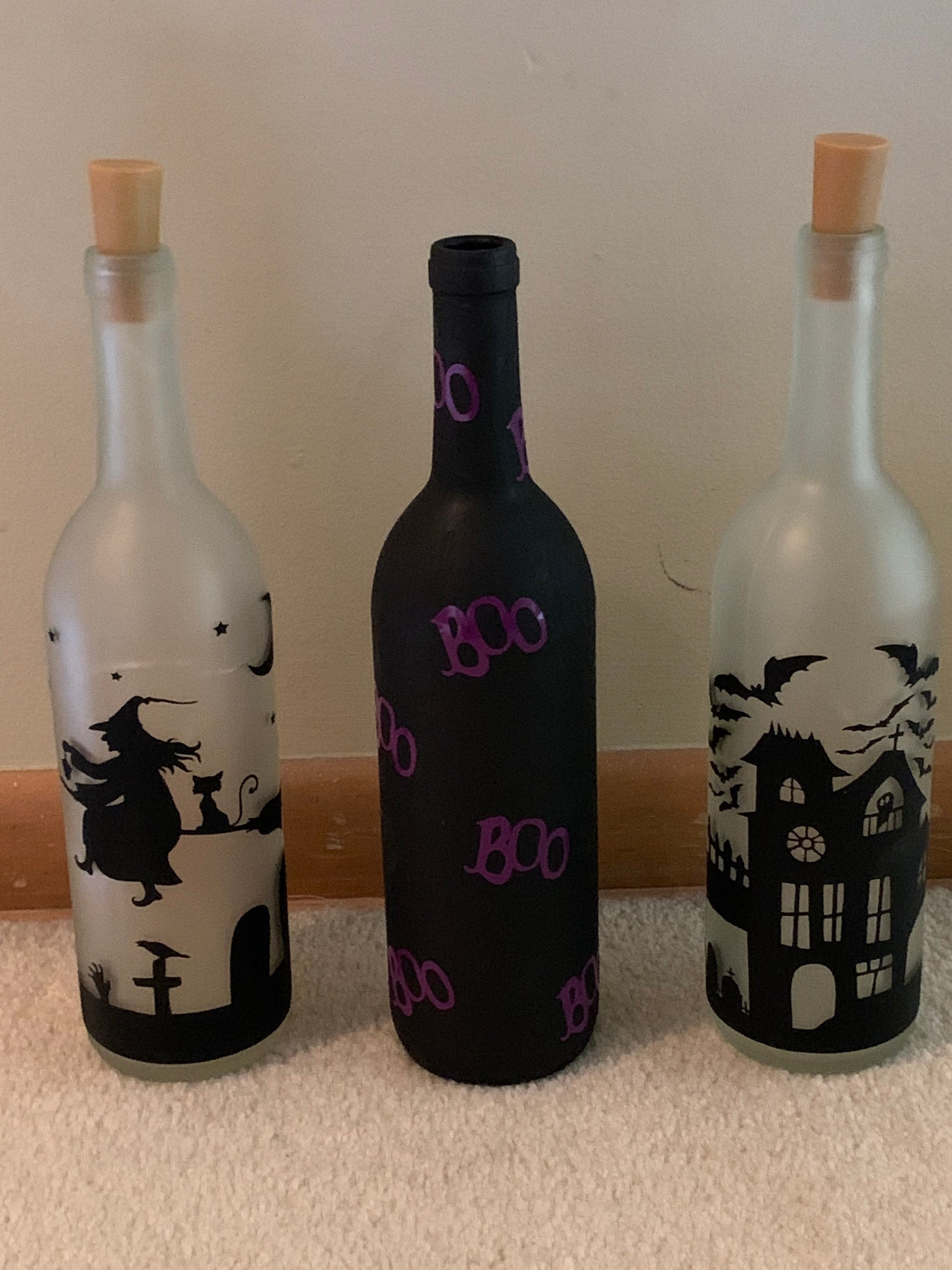 Lighted Halloween Wine Bottle Set Decorations Witch Boo - Etsy