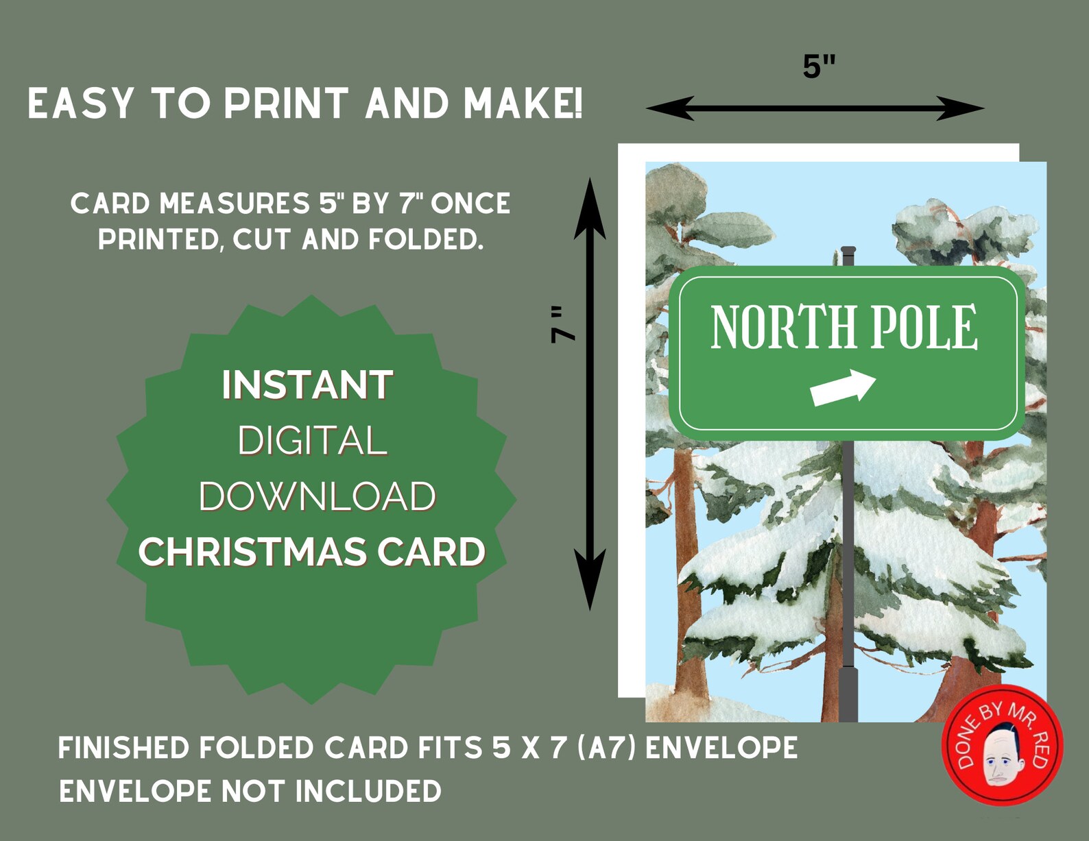 Christmas Card, Digital Download Christmas Card, Instant Download ...