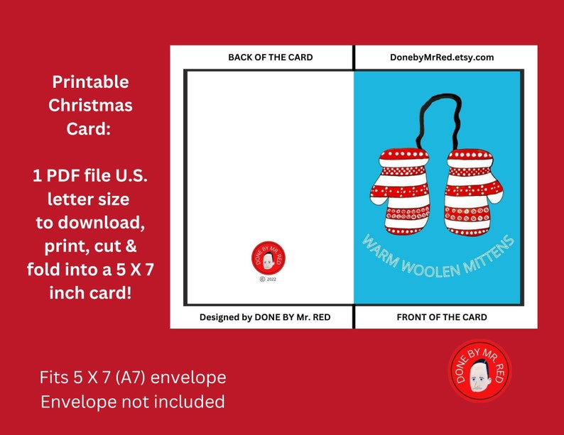 Printable Christmas Holiday Card, Instant Download 7 X 5 Inch Card ...