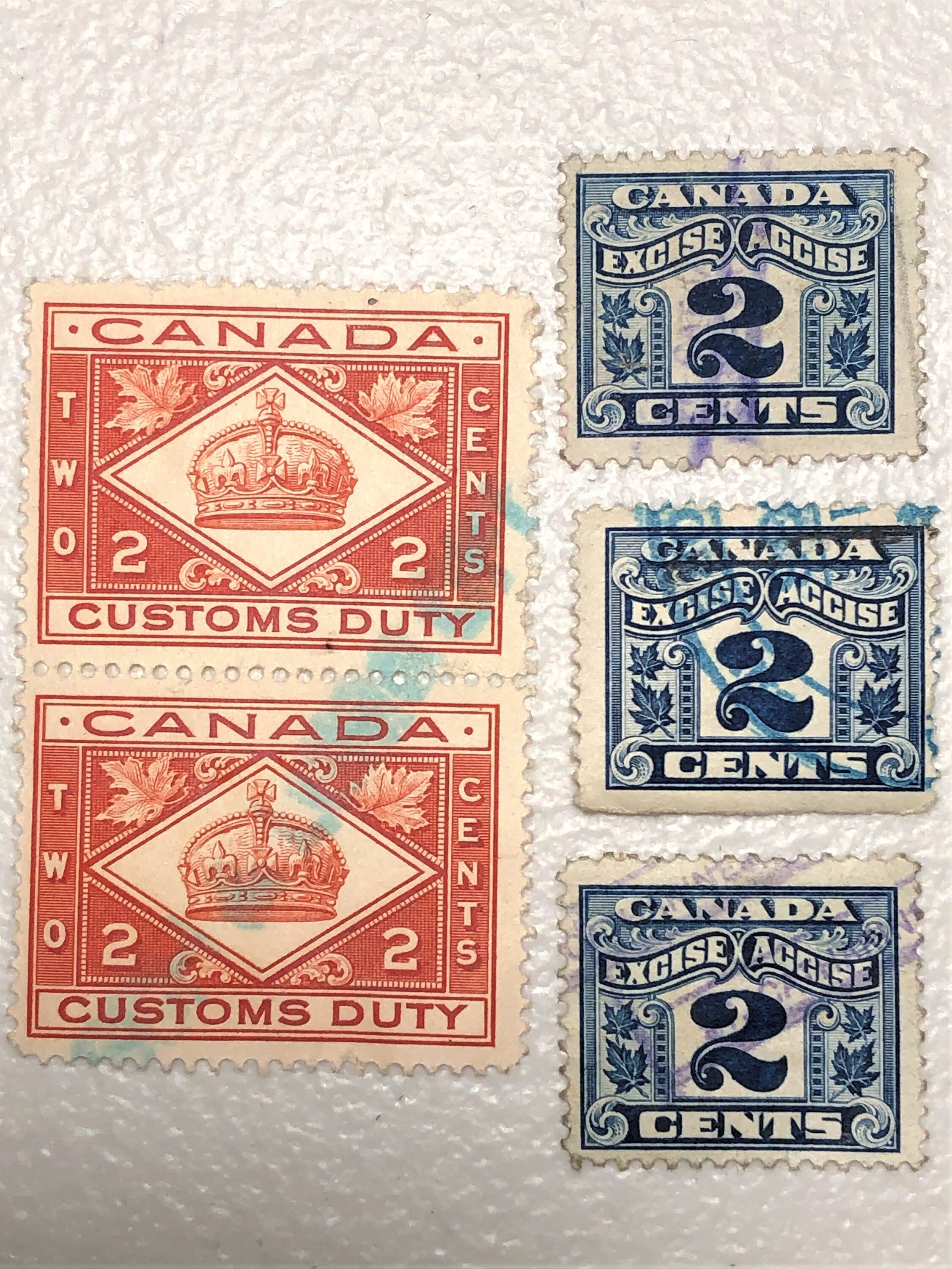 Lot of 5 used Canada 3 1934 Excise 2 Cent Stamps 2 1912 | Etsy