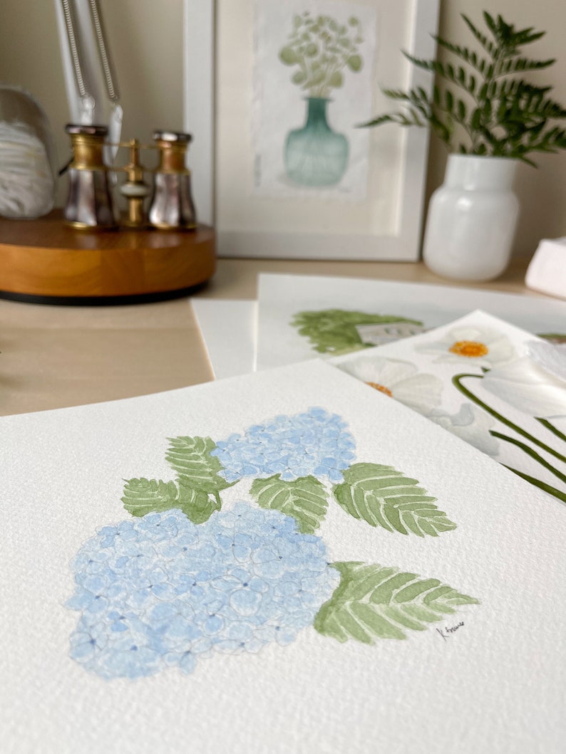 Hydrangea Painting Blue Hydrangea Watercolor Painting - Etsy
