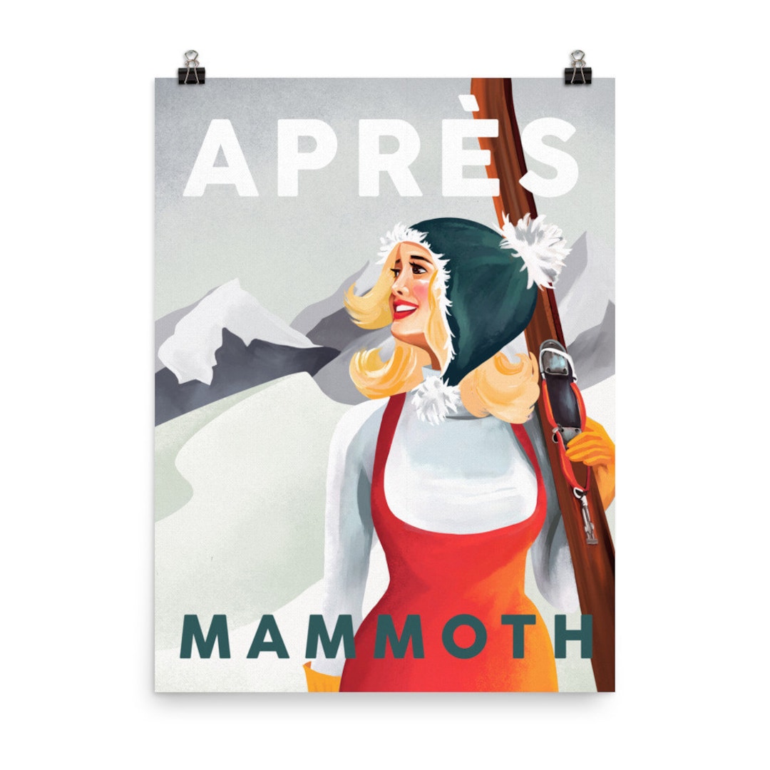 Mammoth Mountain, California Ski Poster. Cool Vintage Pinup Girl Skiing ...