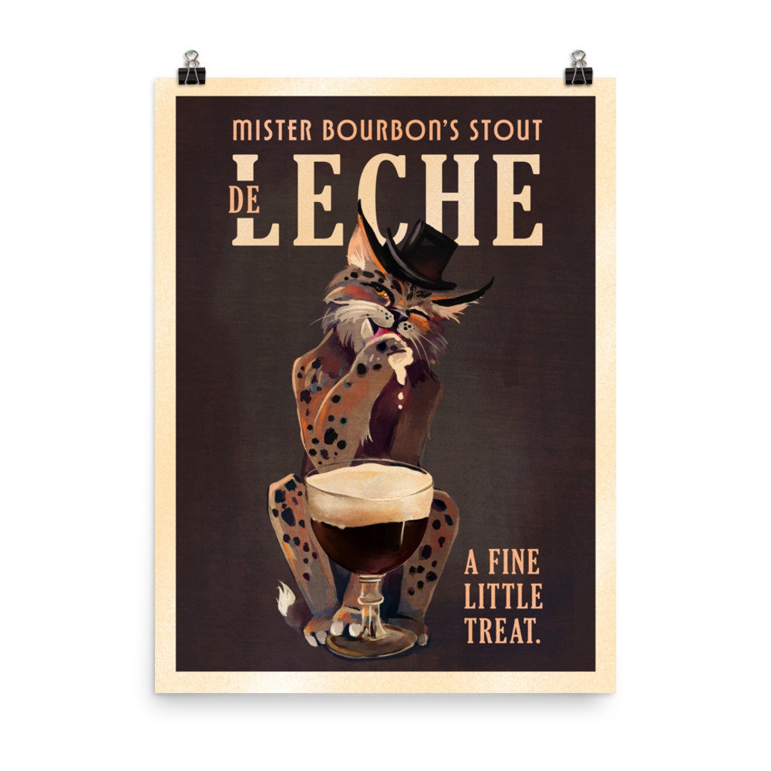 Vintage Art Deco Bourbon Stout Poster. Cool Beer Lover Print of A Cat ...