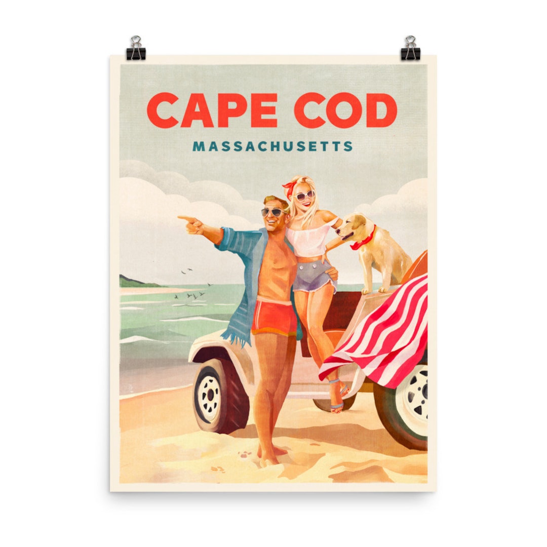 Vintage Cape Cod Poster. Cape Cod Travel Print. Retro Pinup Couple in A ...