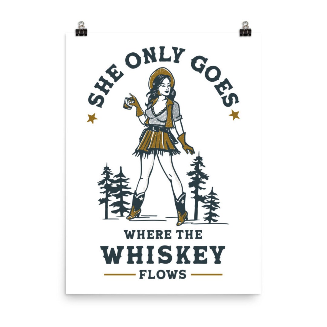 Funny Whiskey Cowgirl Art Print: Retro Western Bar Decor - Etsy