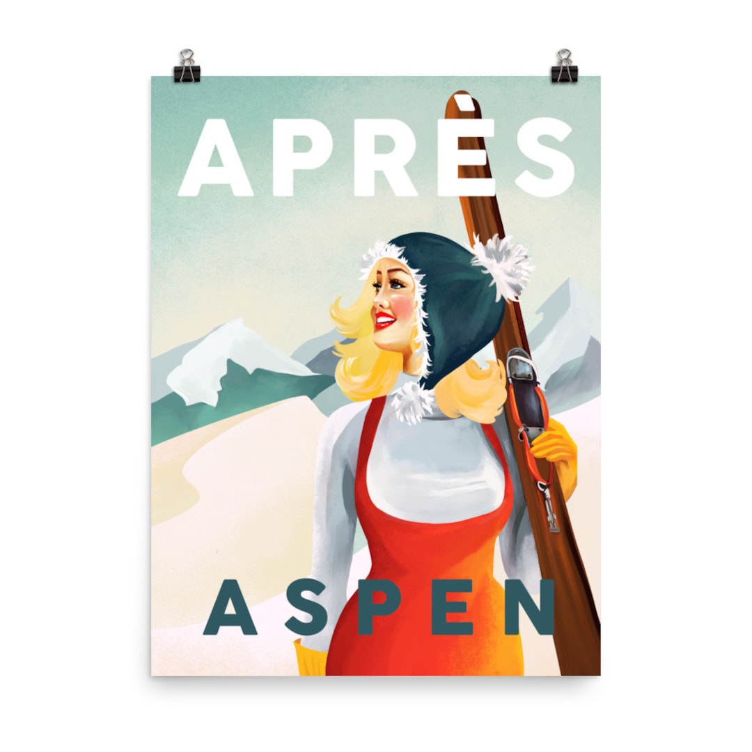 Apres Ski Aspen Colorado Poster. Vintage Pinup Girl Skiing Art Print ...