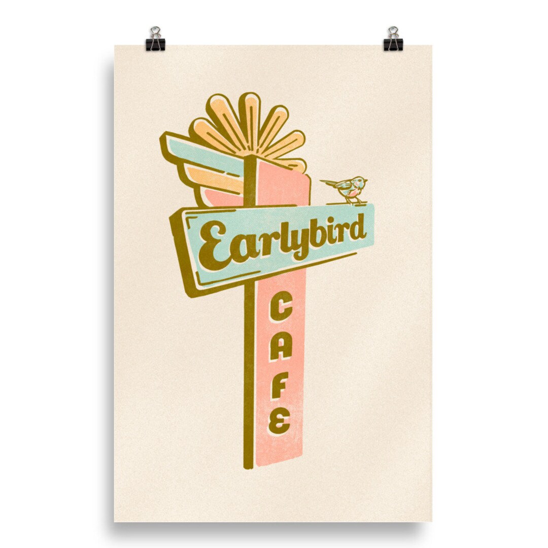 Early Bird Cafe Poster: Vintage Route 66 Diner Art - Etsy