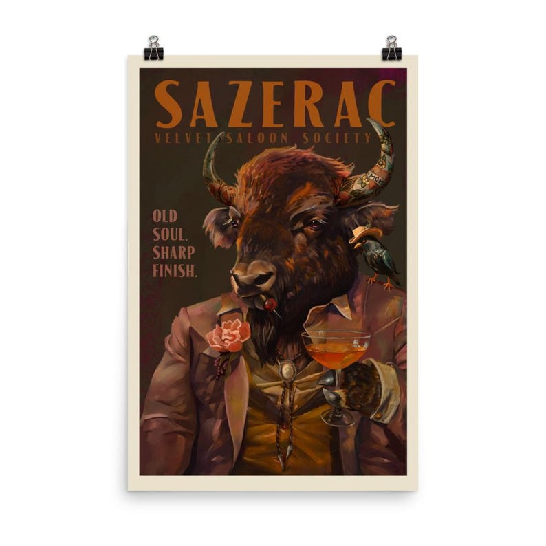 Sazerac Cocktail Buffalo Poster. Rye Whiskey Alcohol Art. Vintage ...