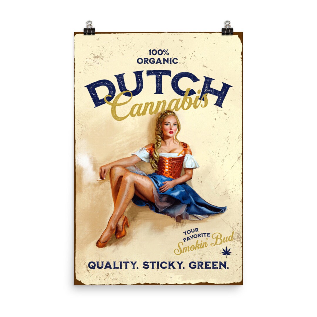 Retro Cannabis Poster Print. Sexy Pinup Girl Smoking Marijuana - Etsy
