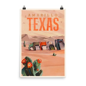 Amarillo, Texas Cadillac Ranch Vintage Travel Art Poster - Etsy