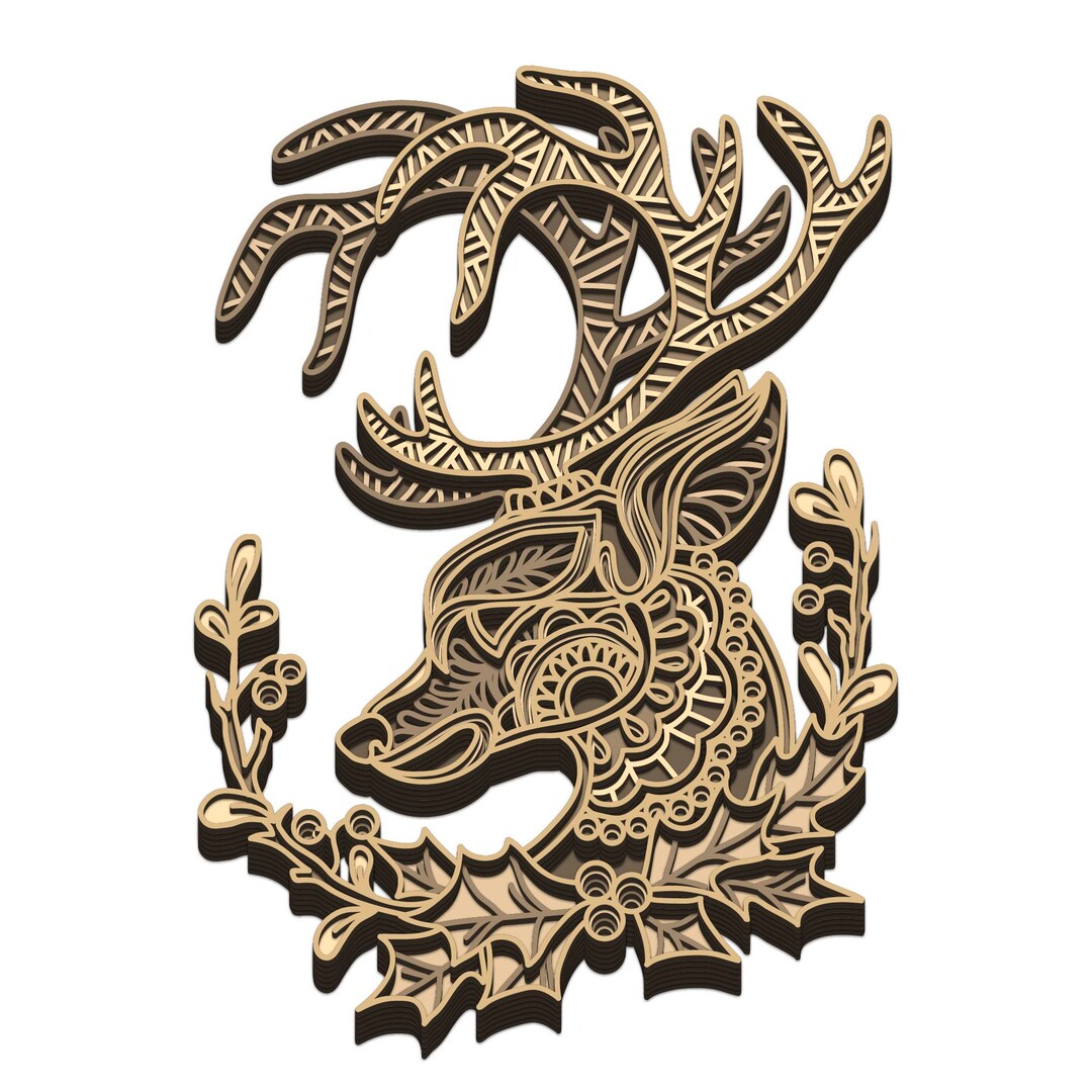 Christmas Deer Multilayer SVG, Digital File Christmas Deer 3D for Cutting Plywood, File for ...