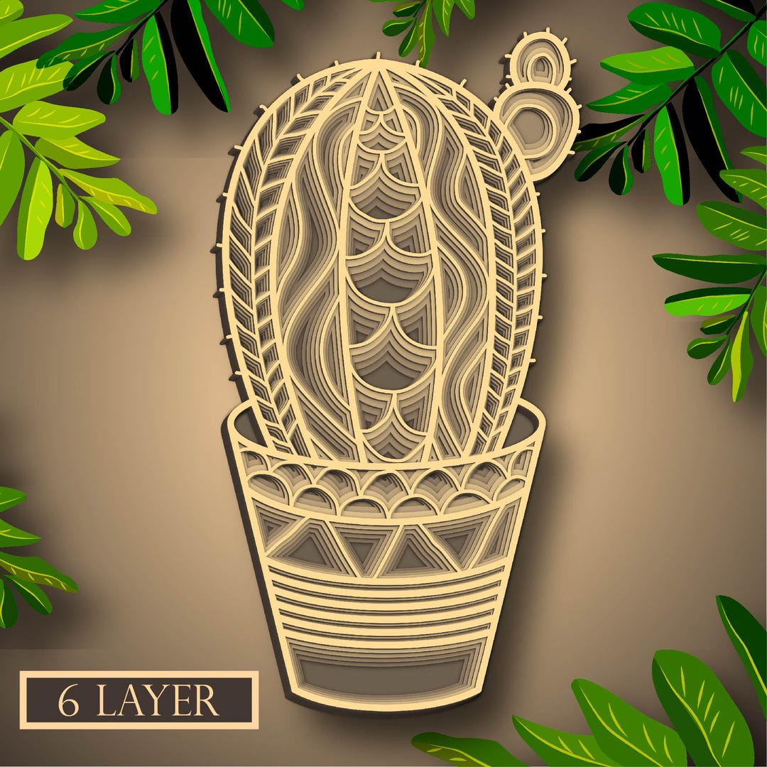 Cactus Multilayer SVG, Digital File Cactus Mandala 3D for Cutting ...