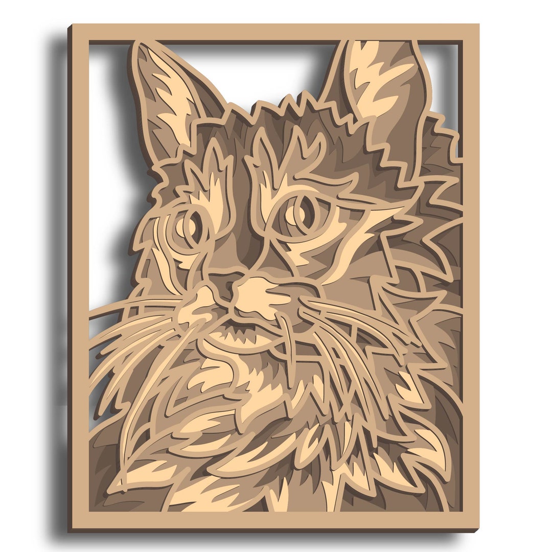 Cat Multilayer SVG, Digital File Cat Mandala 3D for Cutting Plywood ...