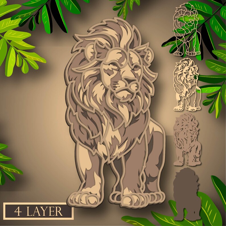 Lion Multilayer SVG, Digital File Lion Mandala 3D for Cutting Plywood ...
