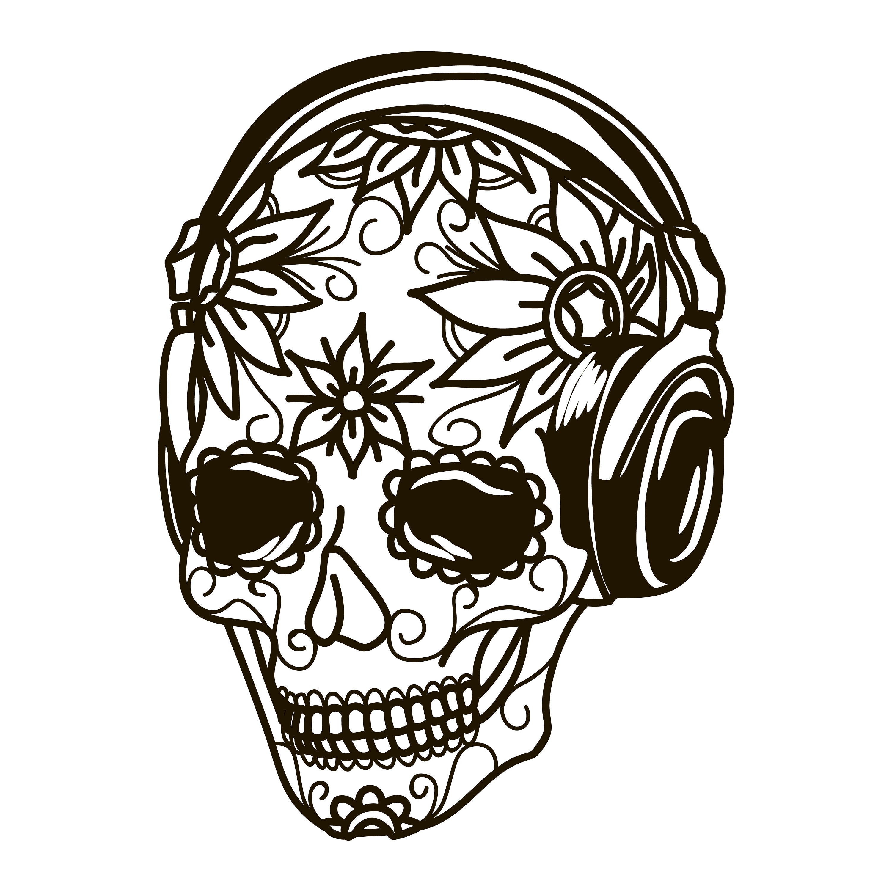 Skull Mandala Music SVG Digital file Skull flower for | Etsy