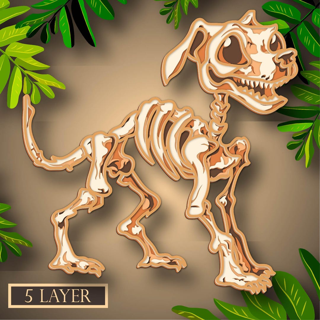 Dog Skeleton Multilayer SVG, Digital File Dog Skeleton 3d for Cutting ...