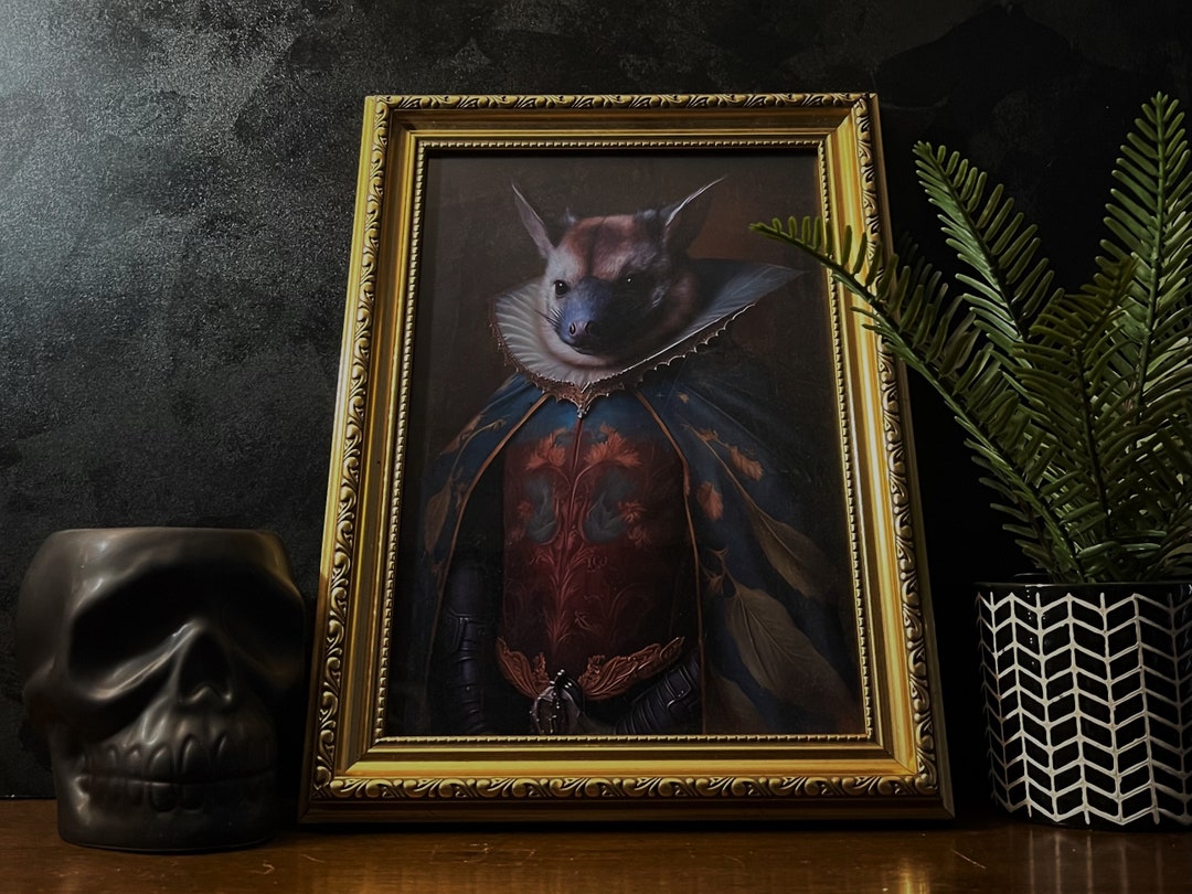 Lord Bat Print, Gothic, Dark, Renaissance, Oil Paint Style, Unique , Unusual, Spooky Decor ...