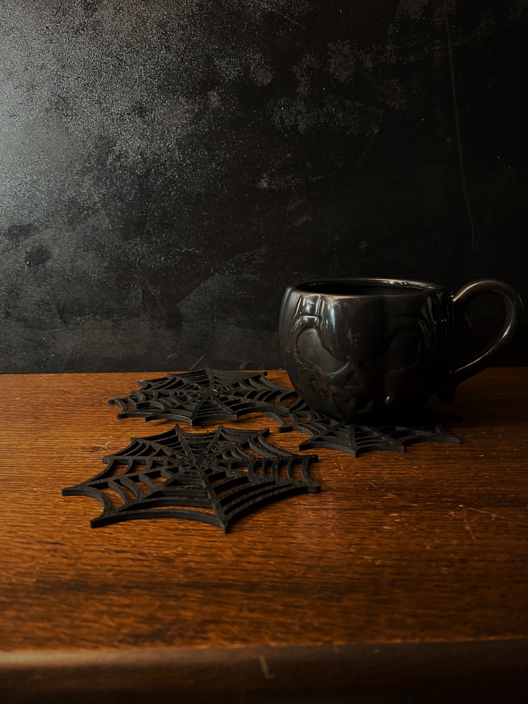 Spider Web Coasters, Wooden Drinks Mat , Spooky Dinnerware, Gothic ...