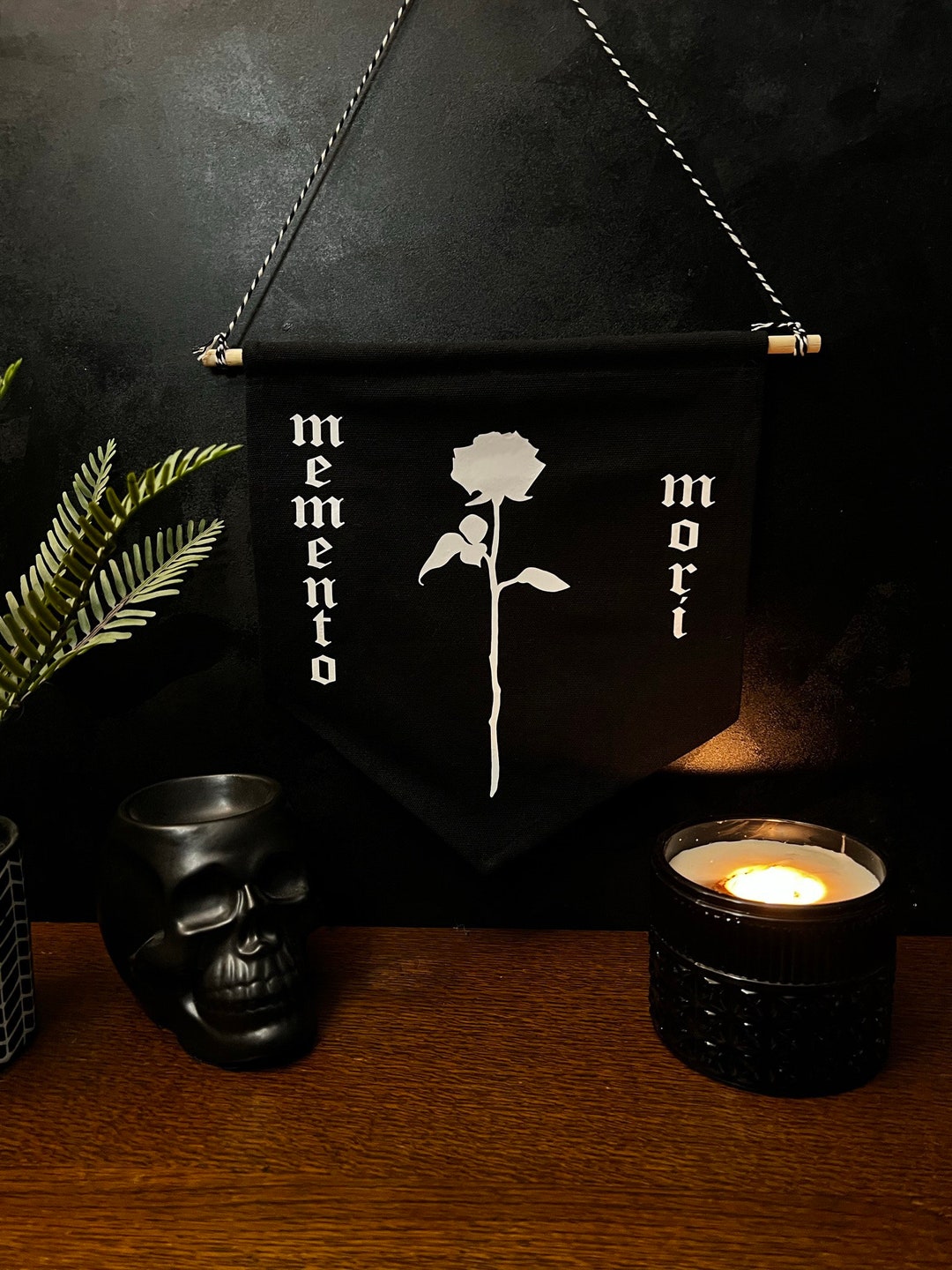Memento Mori - Rose Silhouette Flag Banner Cotton Pin Display Gothic ...