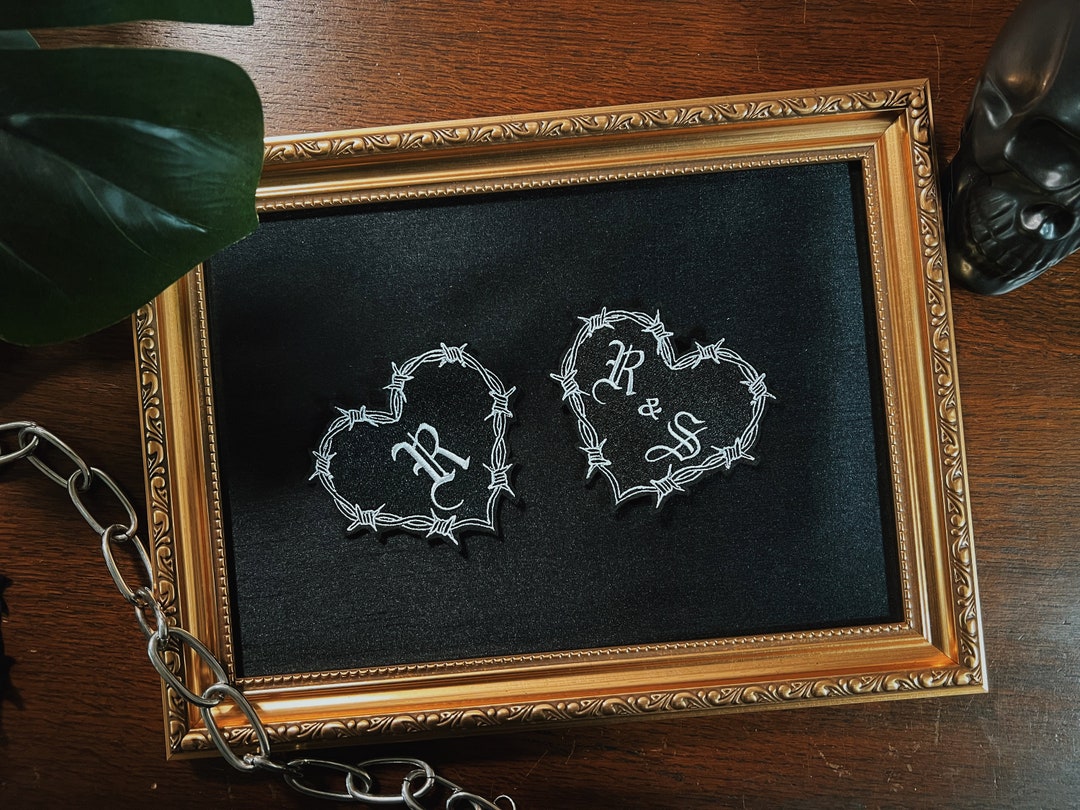 Initials Barbed Heart Embroidery Jacket Patches, Battle Jacket, Horror ...