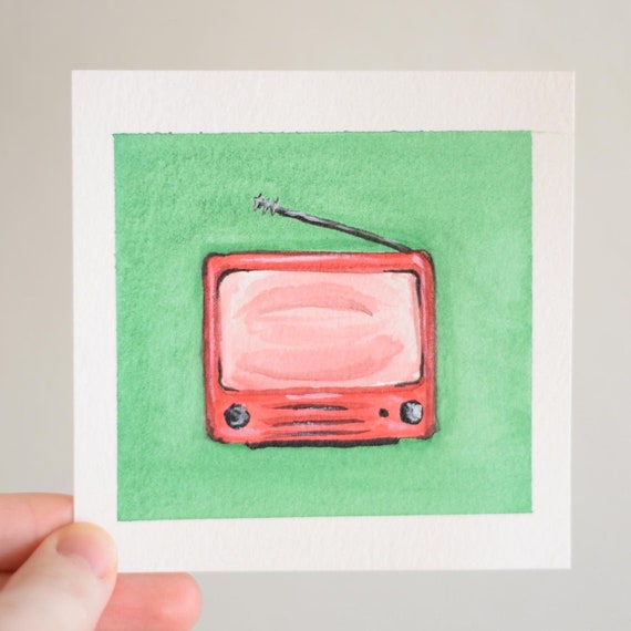 Retro TV Watercolor Painting Mini Art Original Painting | Etsy