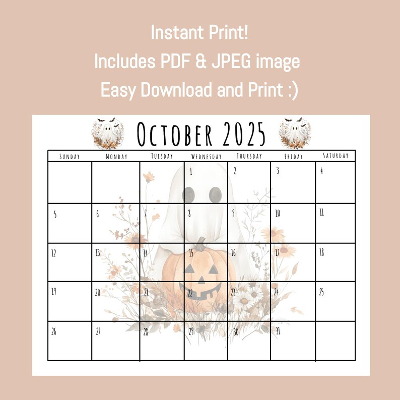 October 2025 Halloween Calendar: Ghost & Pumpkin Printable (editable in ...