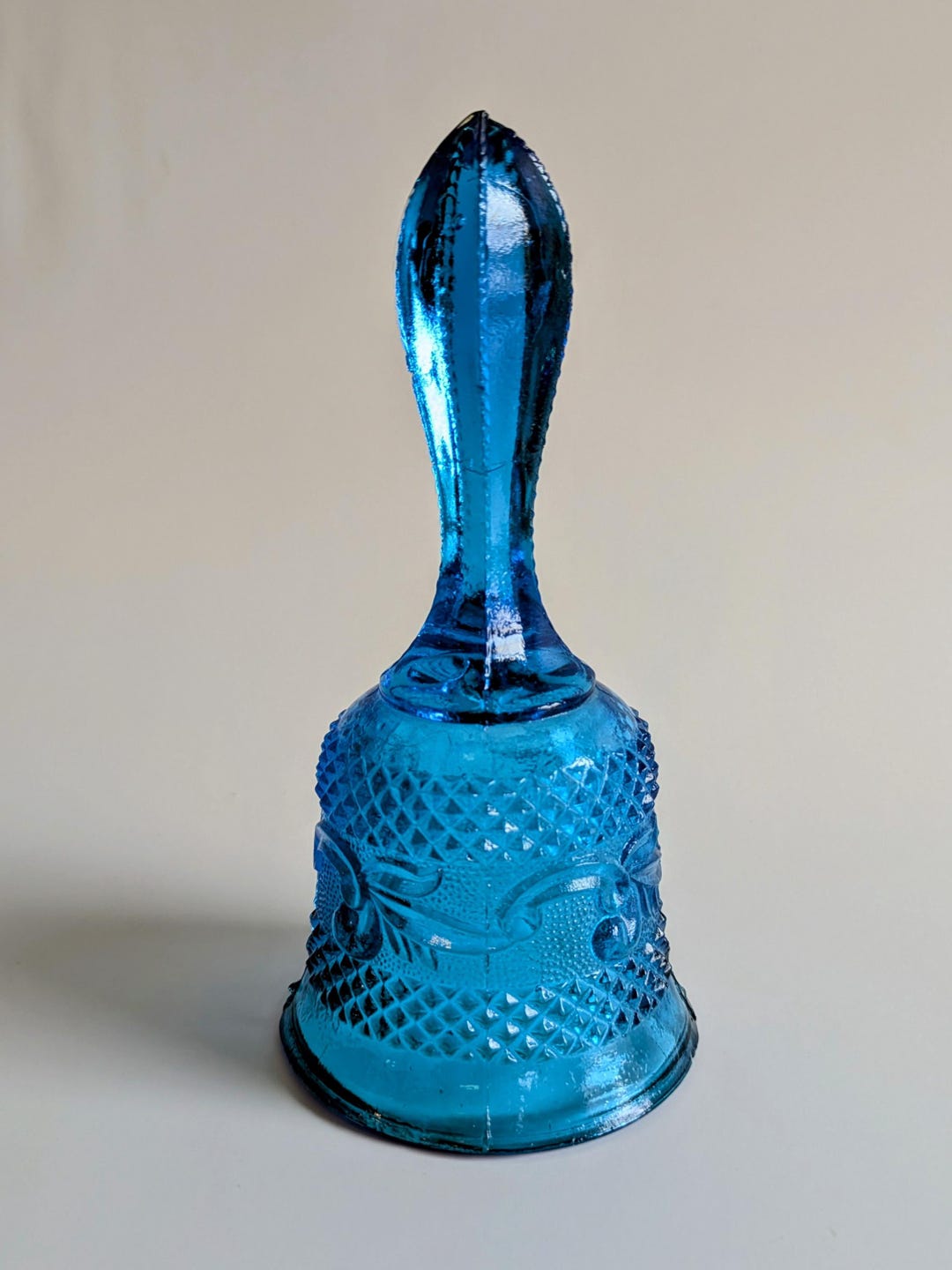 Vintage Fenton Blue Pressed Glass Bell | English Diamond Point Pattern ...