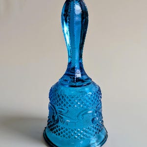 Vintage Fenton Blue Pressed Glass Bell | English Diamond Point Pattern ...