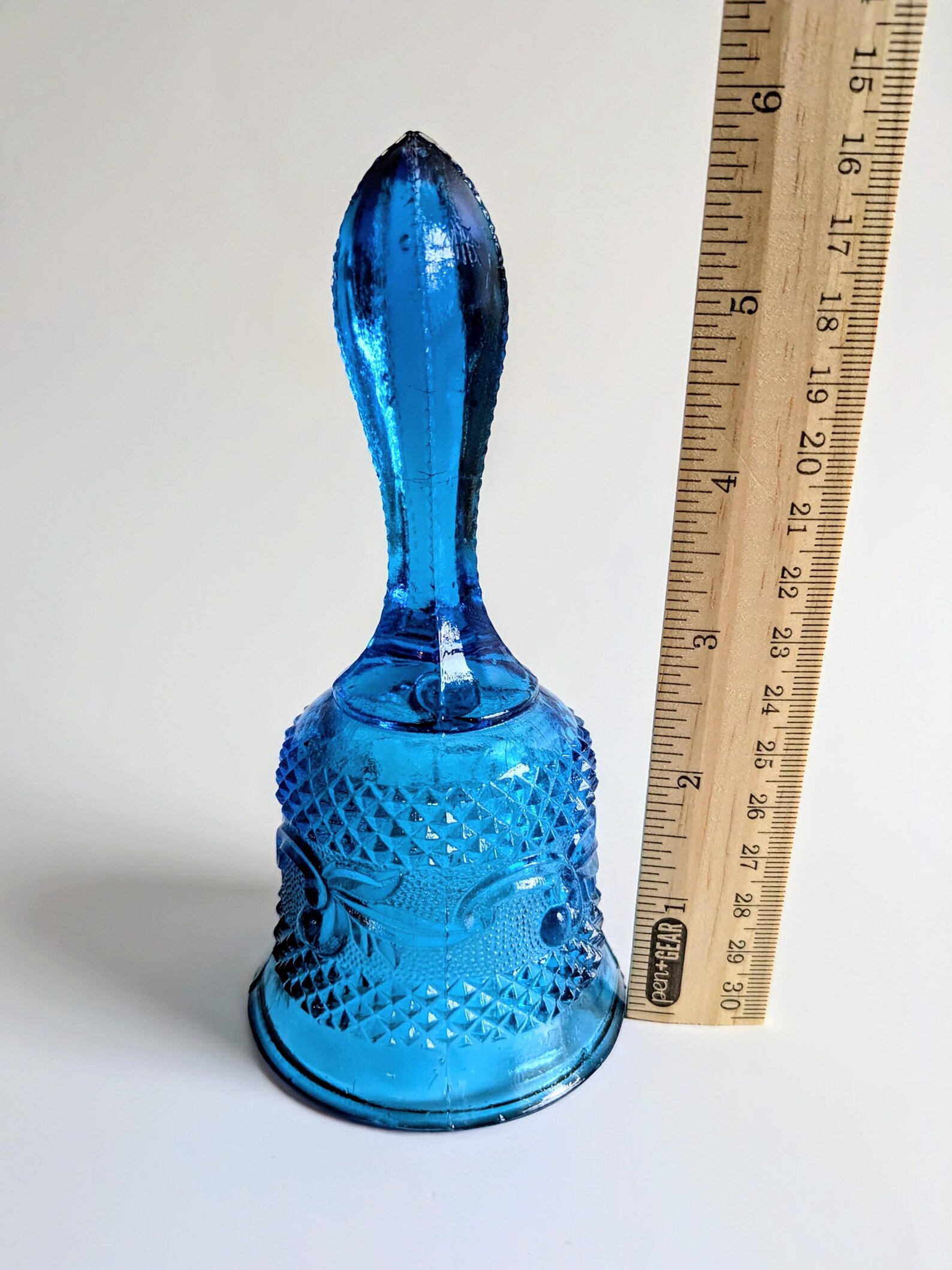Vintage Fenton Blue Pressed Glass Bell, English Diamond Point and ...