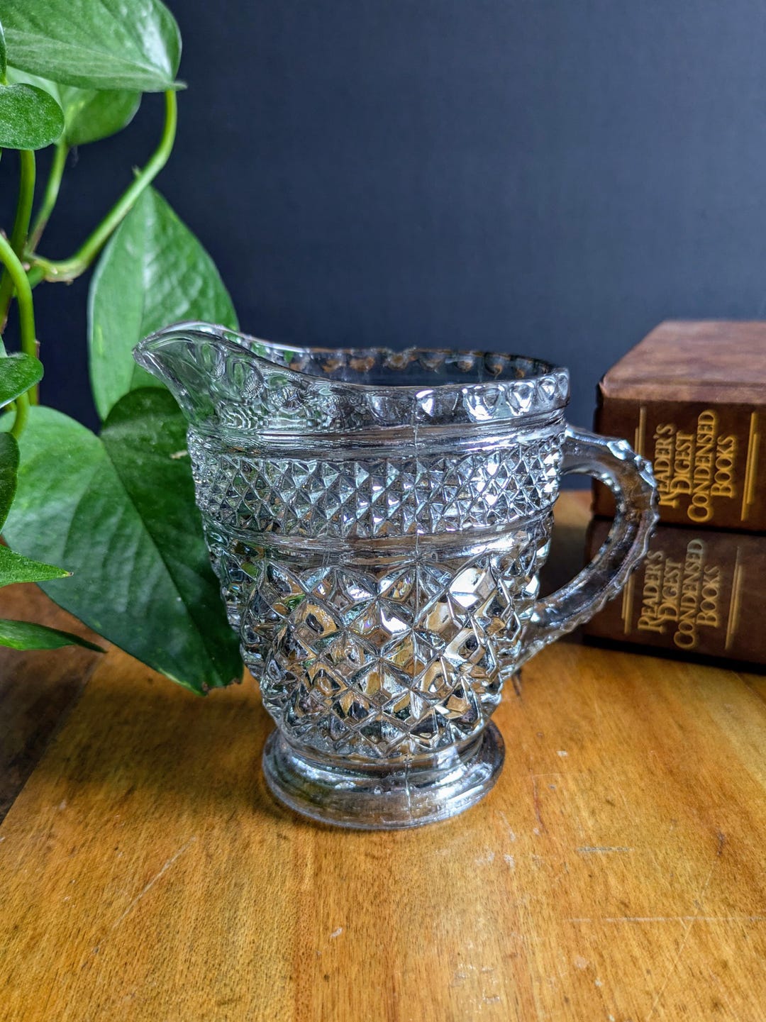 Anchor Hocking Wexford Pressed Glass Diamond Point Creamer or Syrup Jug ...